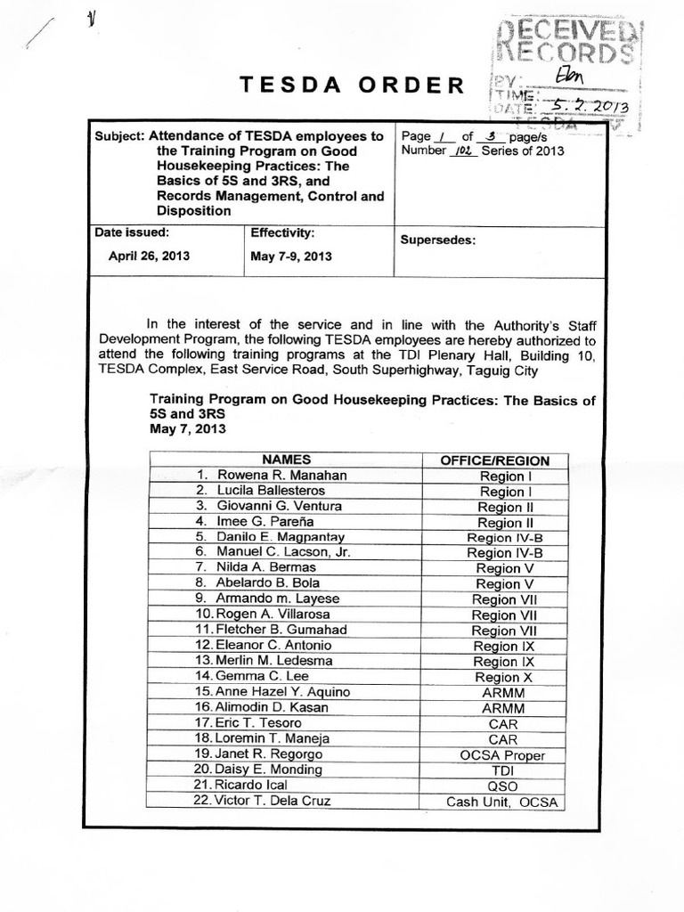 Office Order 5S 3Rs RMCD | PDF
