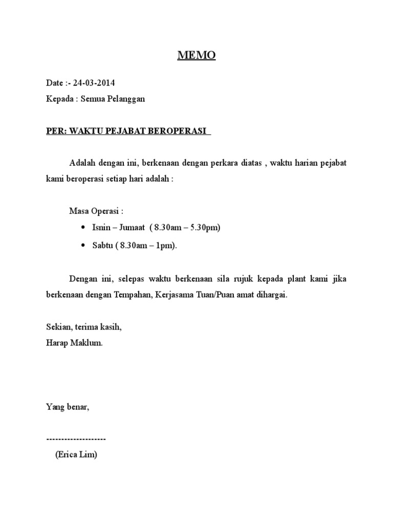 Memo Waktu Operasi | PDF