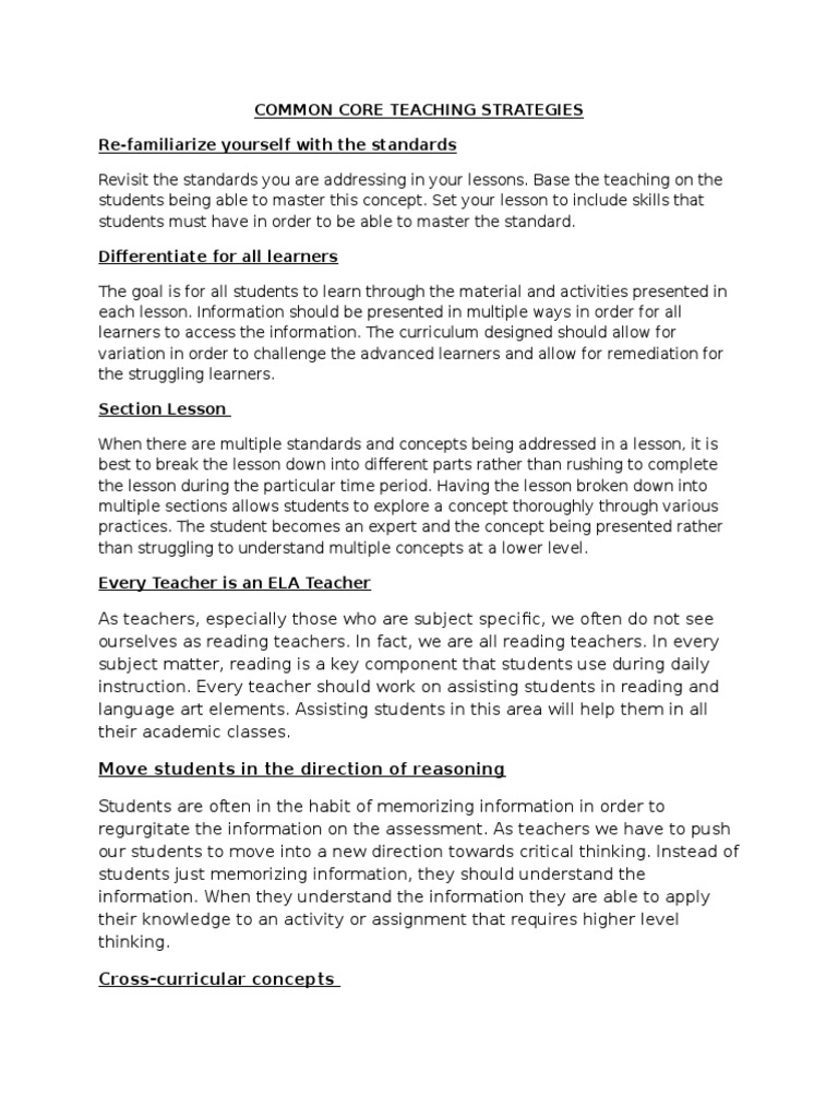 Common Core Teaching Strategies | PDF | Career & Growth