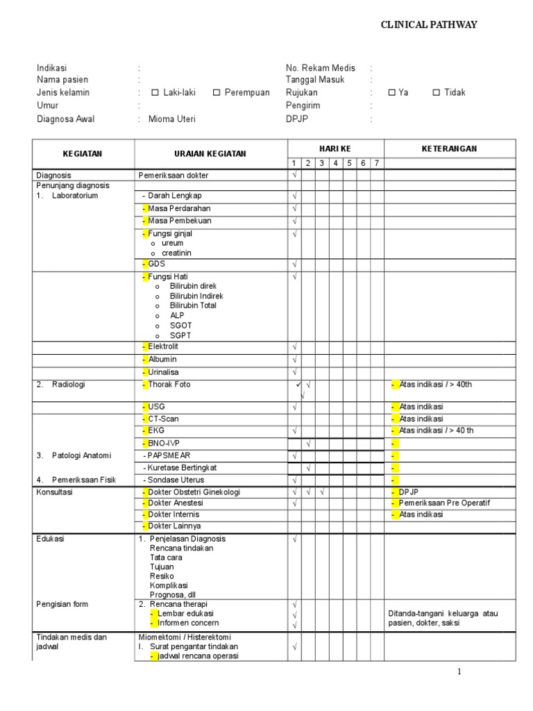 Clinical Pathway MIOMA UTERI | PDF
