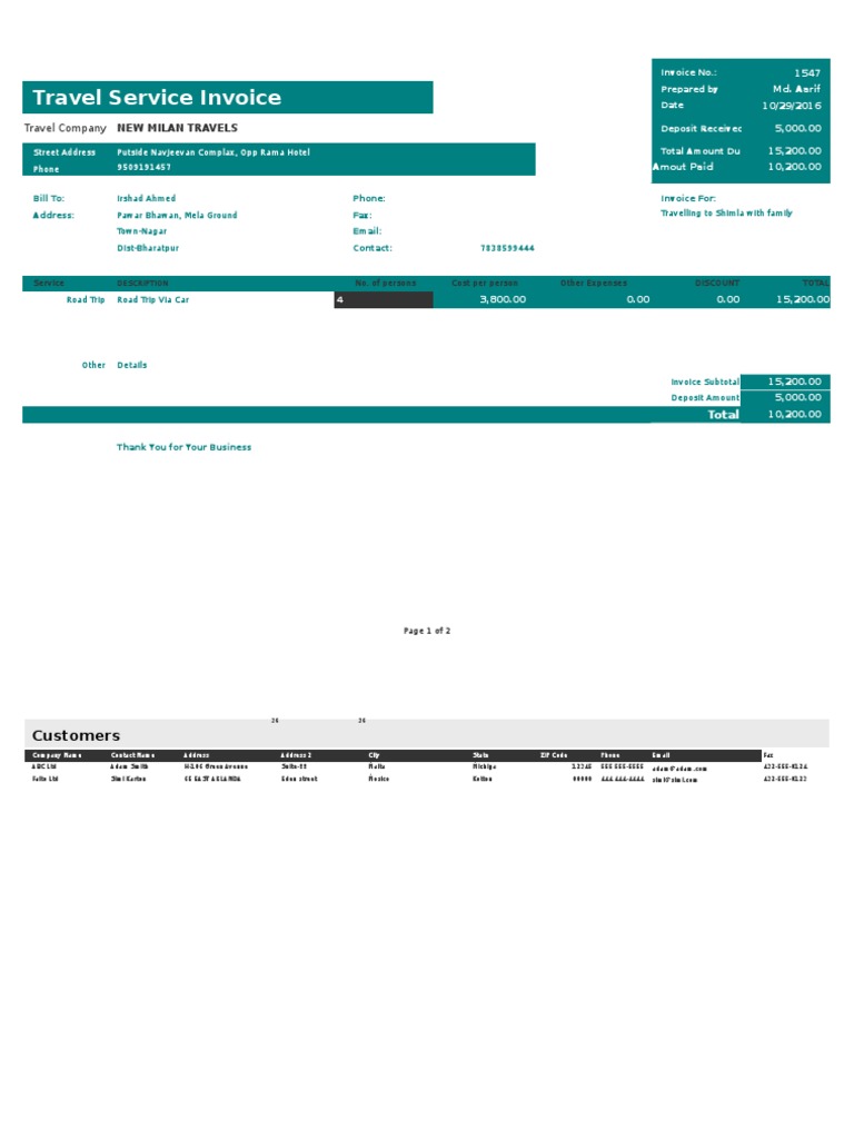 Travel Service Invoice Template | PDF | Business Documents | Accounting