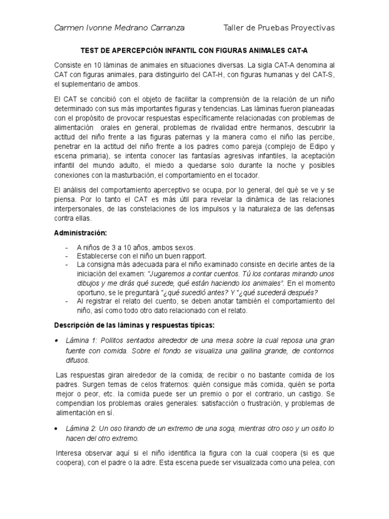 Test de Apercepción Infantil Con Figuras Animales Cat-A | PDF | Carné ...