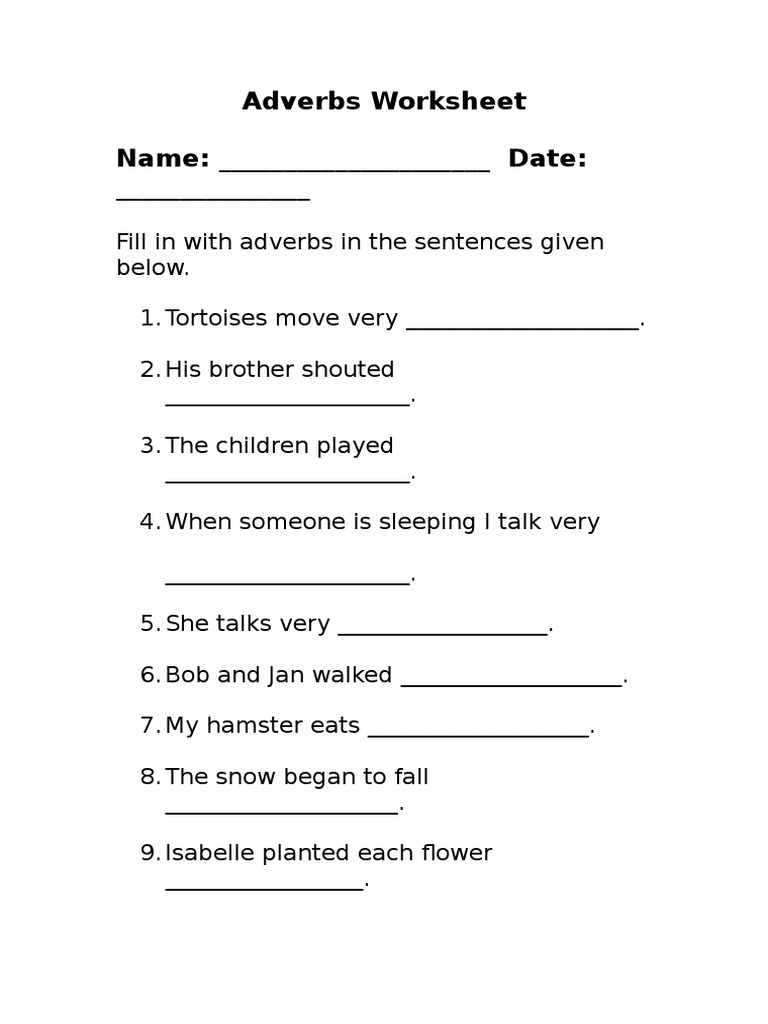 Mastering Adverbs: A Worksheet for Students to Practice Using Adverbs ... Mastering Adverbs: A Worksheet for Students to Practice Using Adverbs ...
