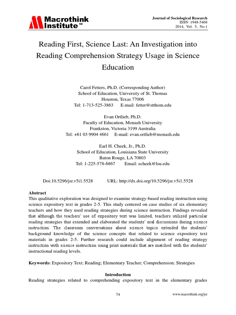 Reading First, Science Last: An Investigation Into Reading ...