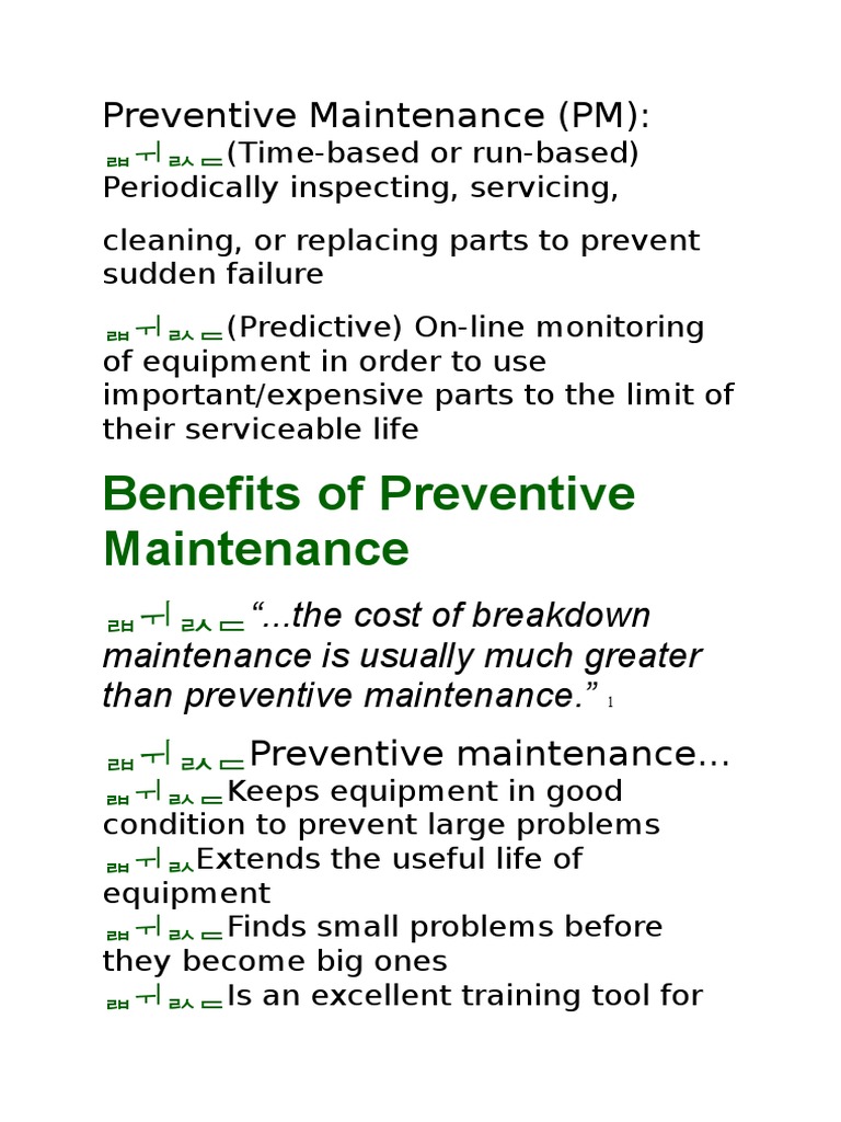 Preventive Maintenance | PDF | Systems Science | Engineering