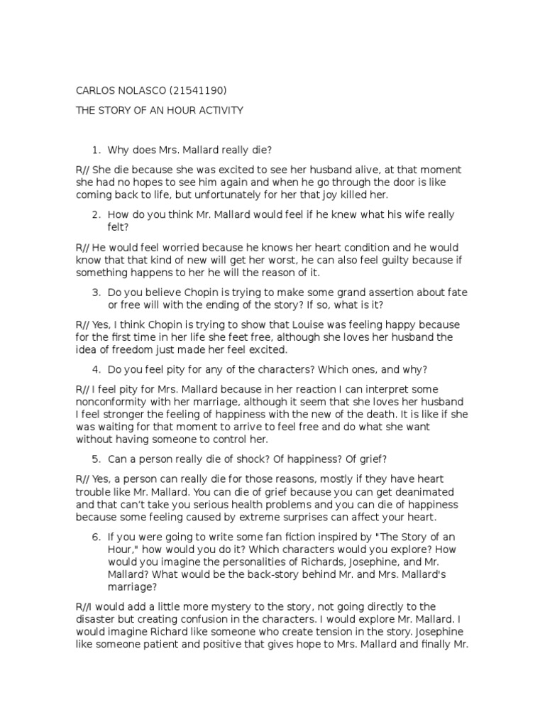 The Story of An Hour Activity | PDF | General Fiction