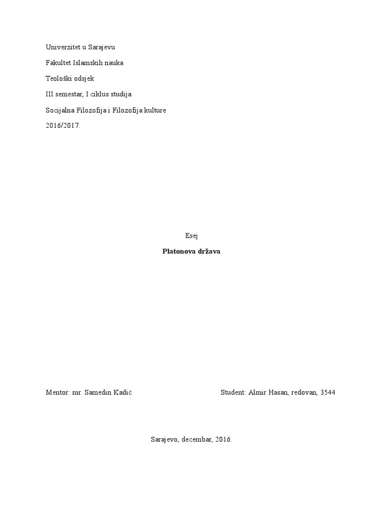 Esej, Platon, Drzava | PDF