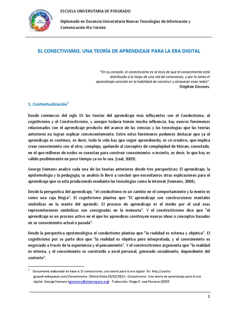 Conectivismo - Una Teoria de Aprendizaje para La Era Digital | PDF ...