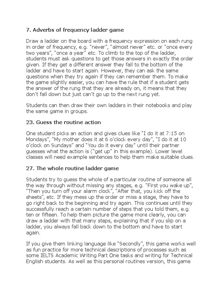 Adverbs of Frequency Ladder Game | PDF | International English Language ...