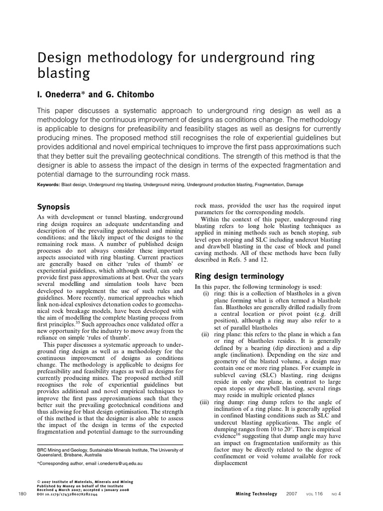 Underground Ring Blasting Design Methodology | PDF | Explosive Material ...