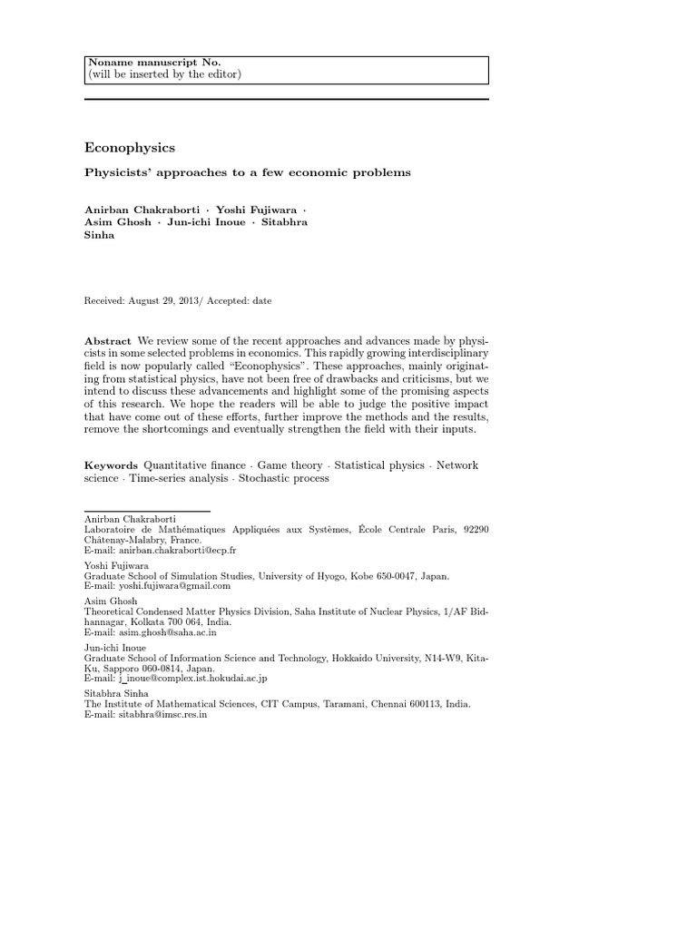 Econophysics - Physicist Approach To Economic Problems | PDF | Power ...