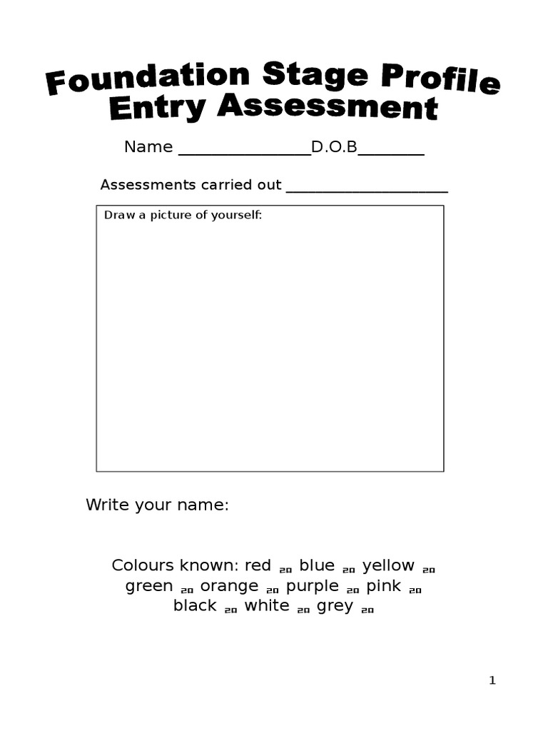 Foundation Stage Profile Entry Assessment | PDF | Subtraction ...