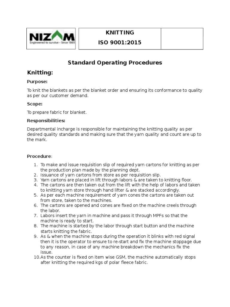 Knitting SOPs | PDF | Knitting | Yarn