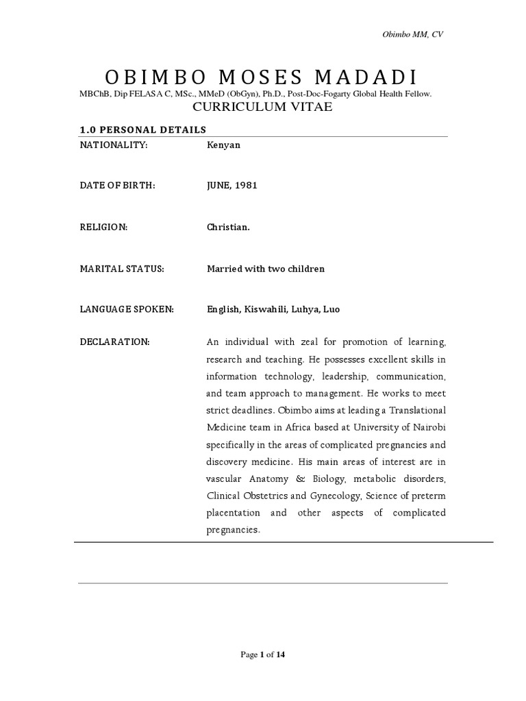 Obimbo Moses CV Feb 2016 | Artery | Kenya