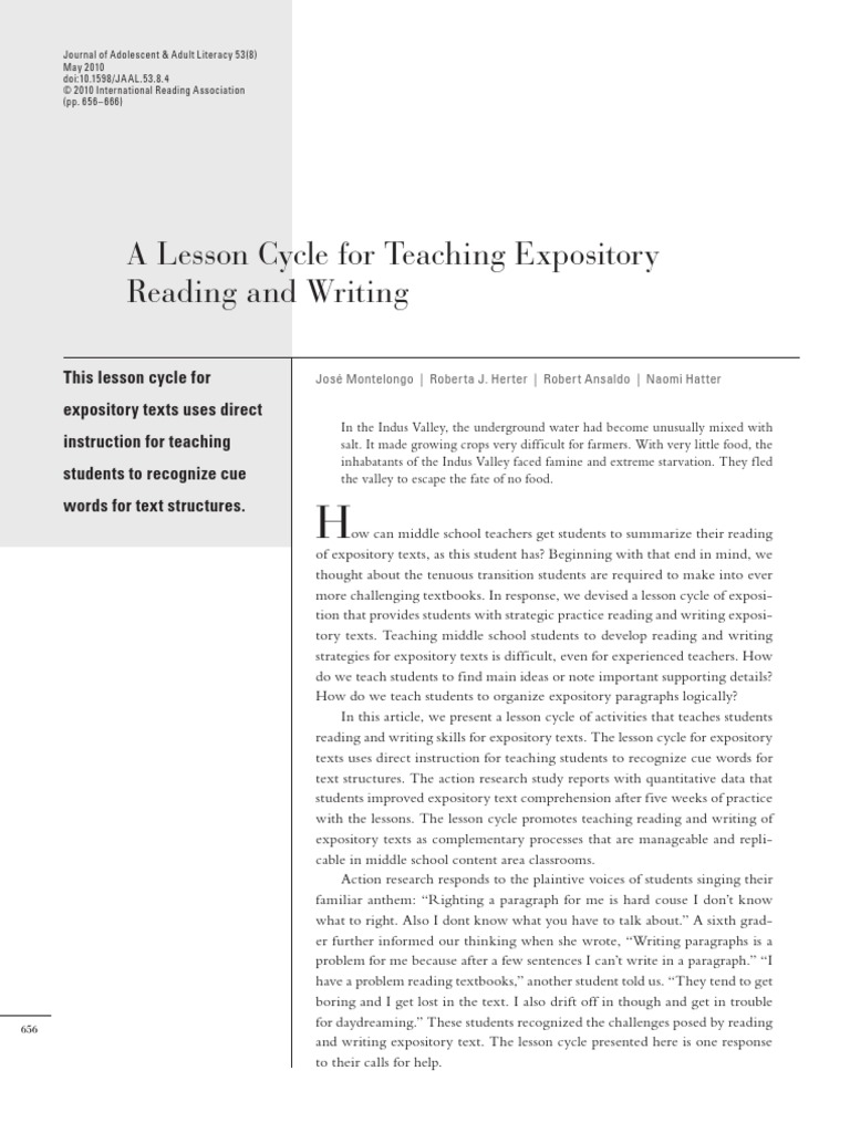 A Lesson Cycle For Teaching Expository Reading and Writing | PDF ...