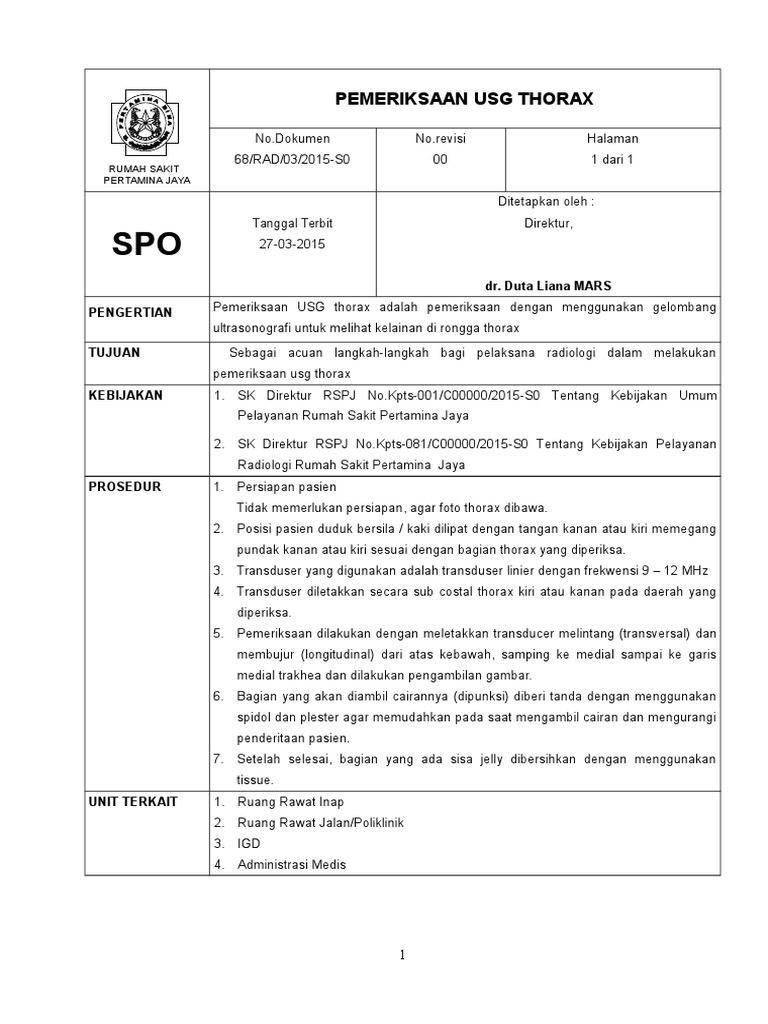 SPO Pekeriksaan Usg Thorax | PDF