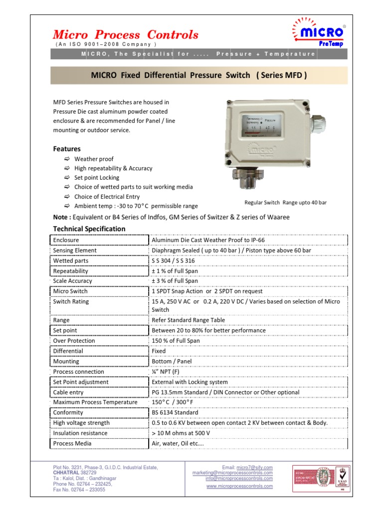 Pressure Switch MFD | PDF | Switch | Equipment