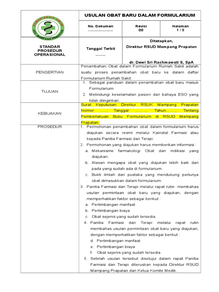Spo Usulan Obat Dalam Formularium Pdf