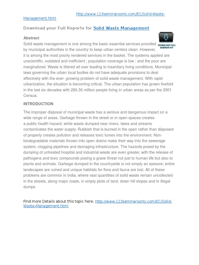 Your Full Reports For: Solid Waste Management | PDF