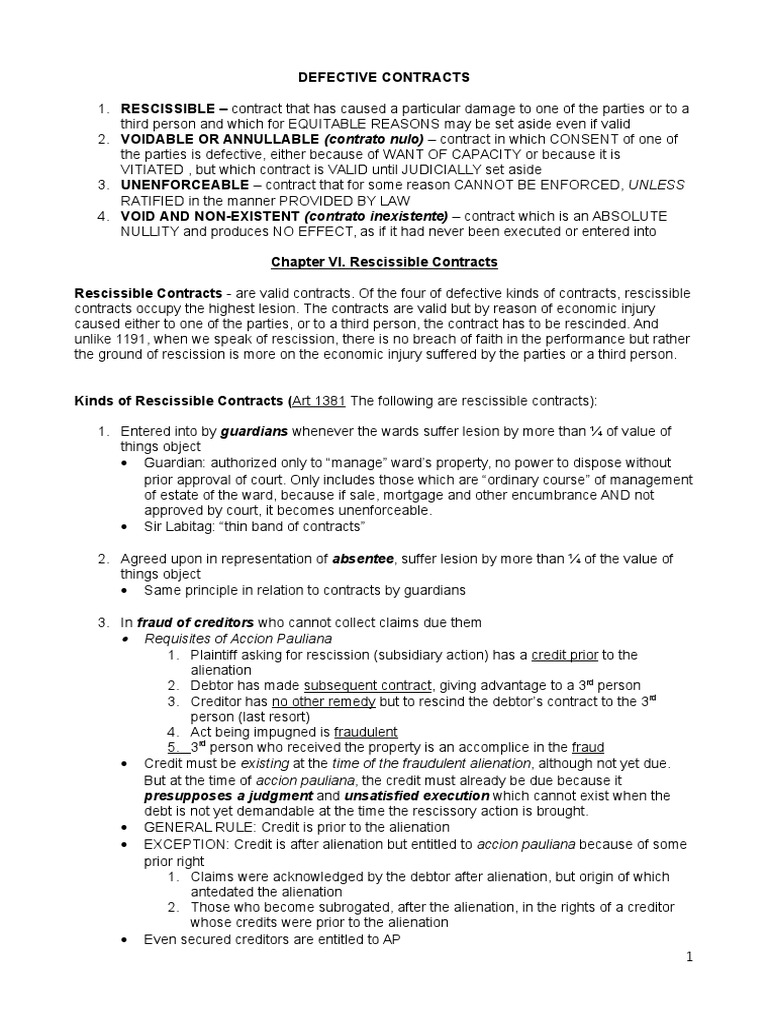 Oblicon - Notes - Defective Contracts | PDF | Damages | Fraud