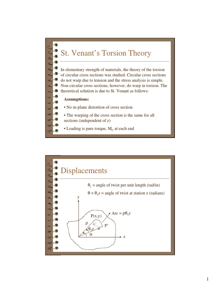 St. Venant's Torsion Theory: Assumptions | PDF | Trigonometric ...