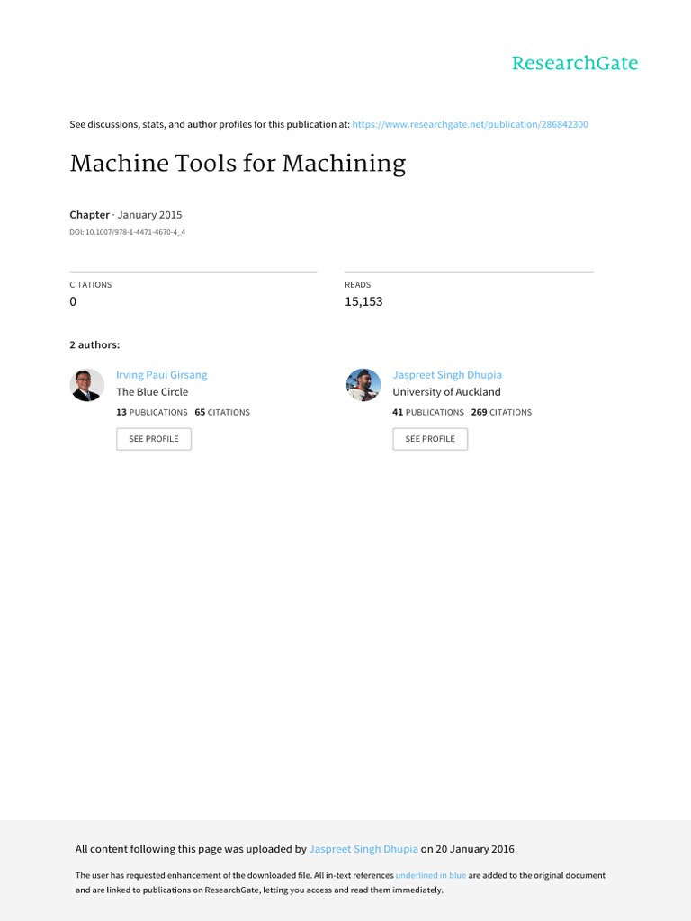 Machine Tools For Machining | Download Free PDF | Machining | Drilling