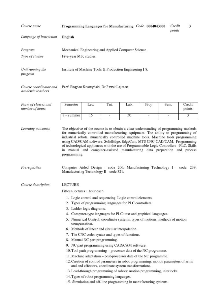 Programming Language | PDF | Numerical Control | Computer Programming
