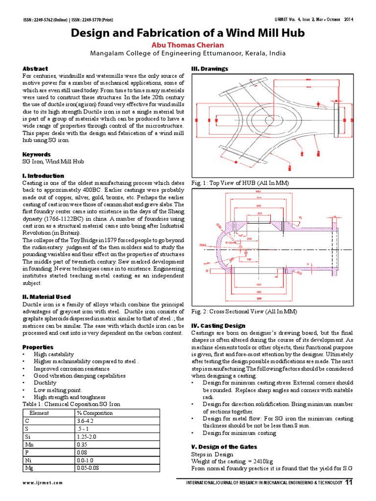Design and Fabrication of a Wind Mill Hub Using SG Iron | PDF | Casting ...