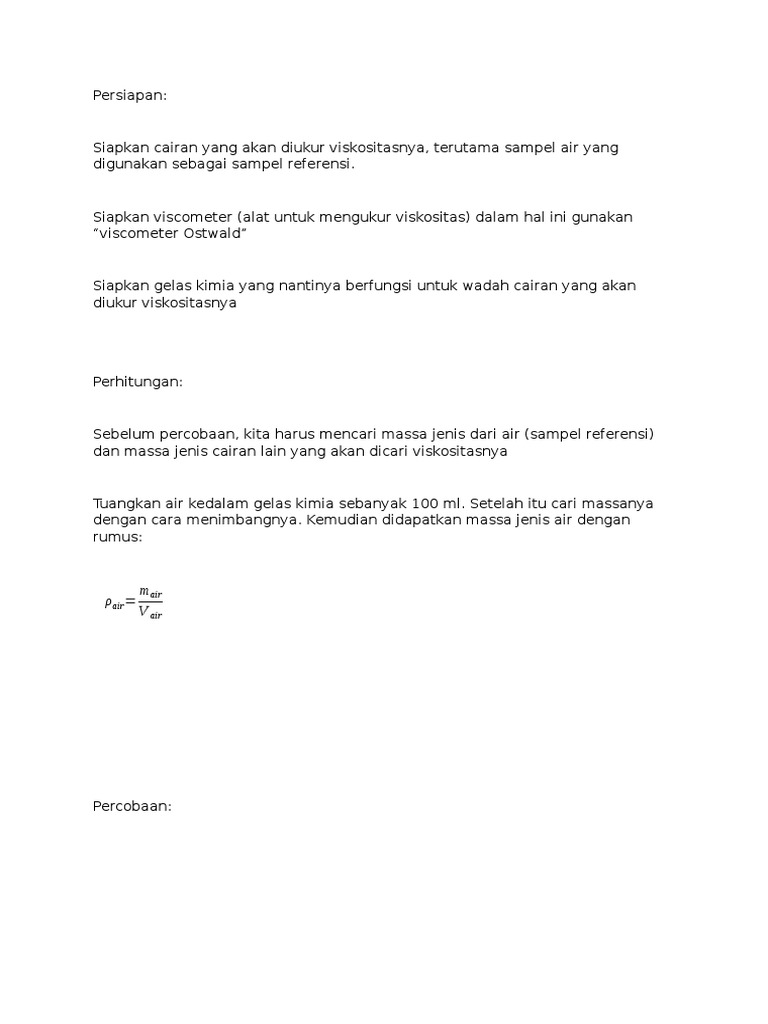 Menghitung Viskositas dengan Viskometer Ostwald | PDF
