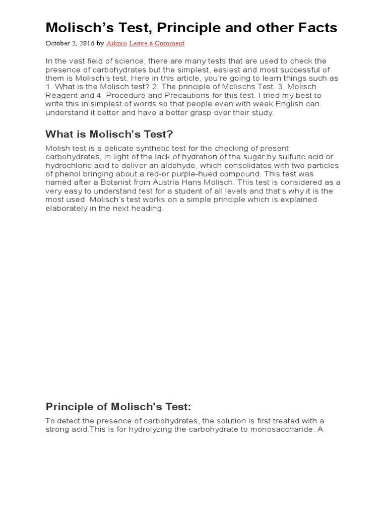 Molisch test.docx | Acid | Carbohydrates