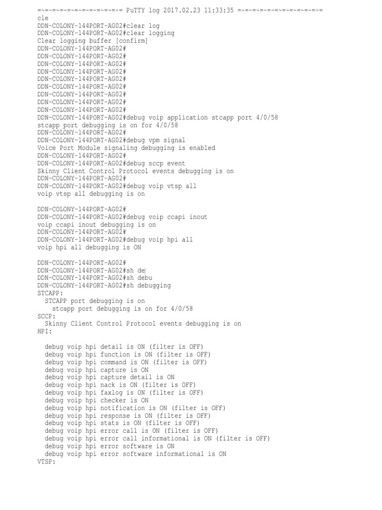 PuTTY Log Shows DDN Device Debug Commands | PDF | Debugging | Voice Over Ip