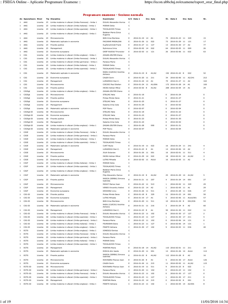 FSEGA Online - Programare Examene - Sesiune Normala.11012015 | PDF