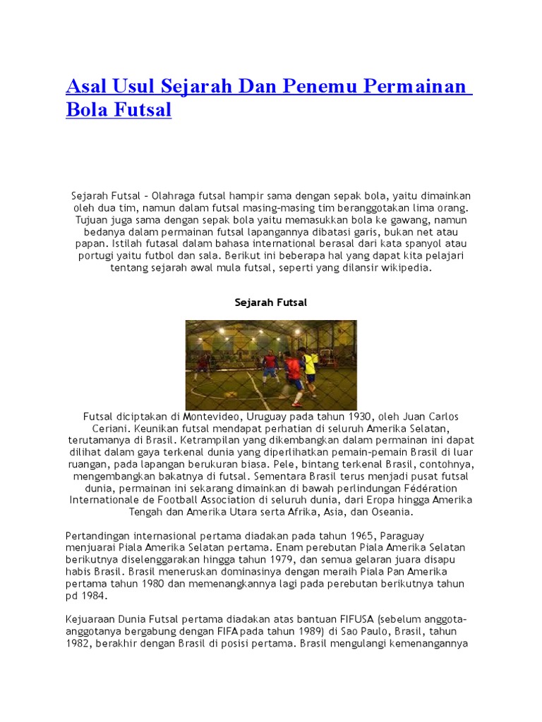 Asal Usul Sejarah Dan Penemu Permainan Bola Futsal | PDF
