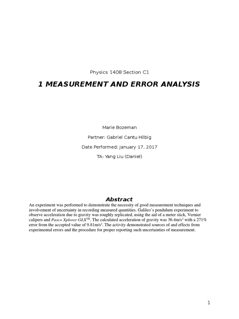 1 Measurement and Error Analysis | PDF | Pendulum | Metre