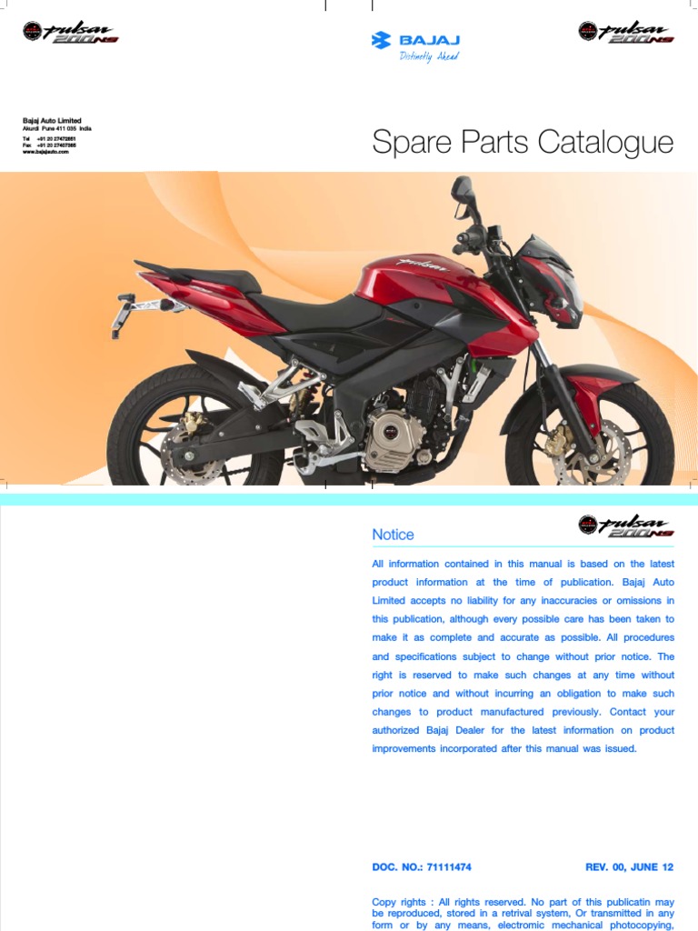 Pulsar 200NS Spare Parts Catalogue | PDF | Clutch | Cylinder (Engine)