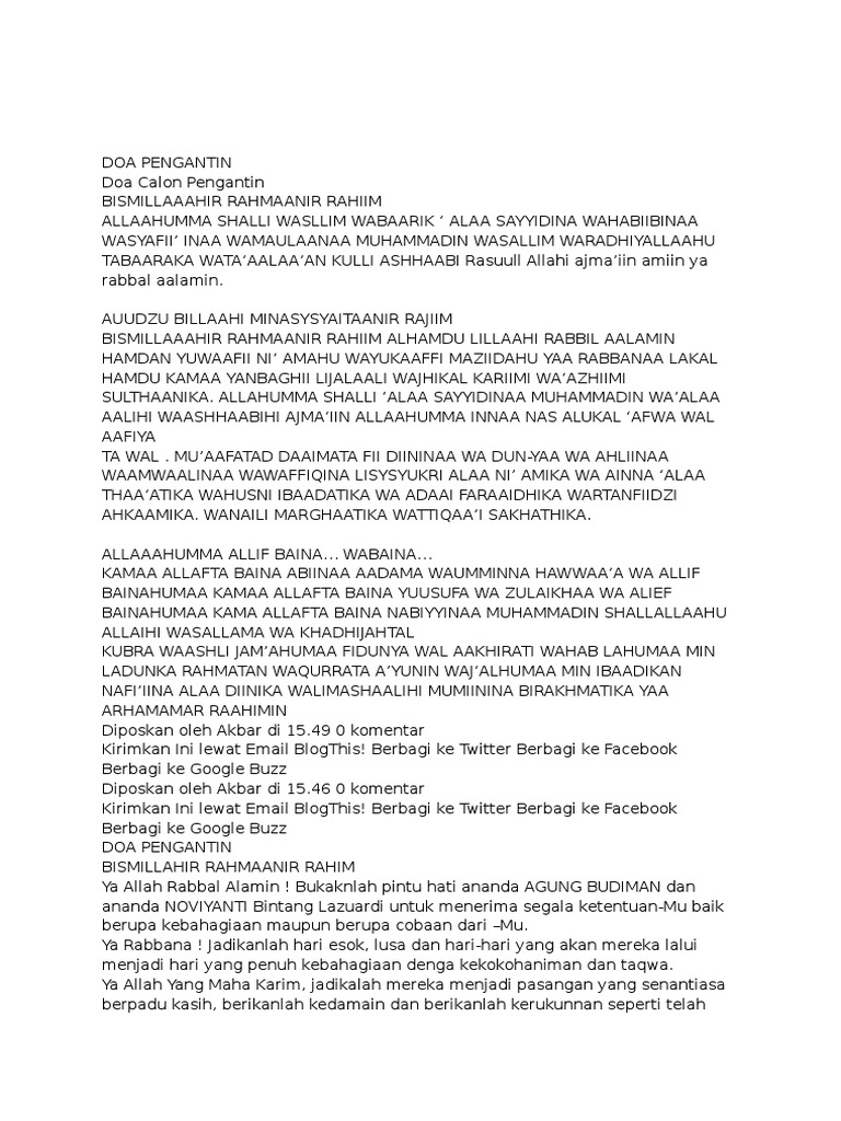 Doa Pengantin Selamatan | PDF