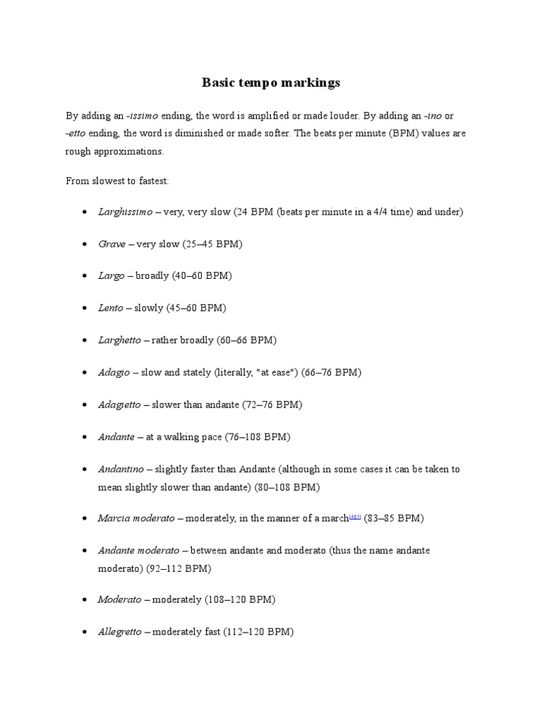 Basic Tempo Markings | PDF | Tempo | Classical Music