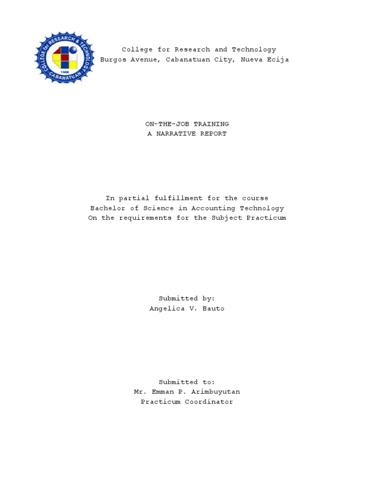 Narrative Report | PDF | Internship | Job Hunting