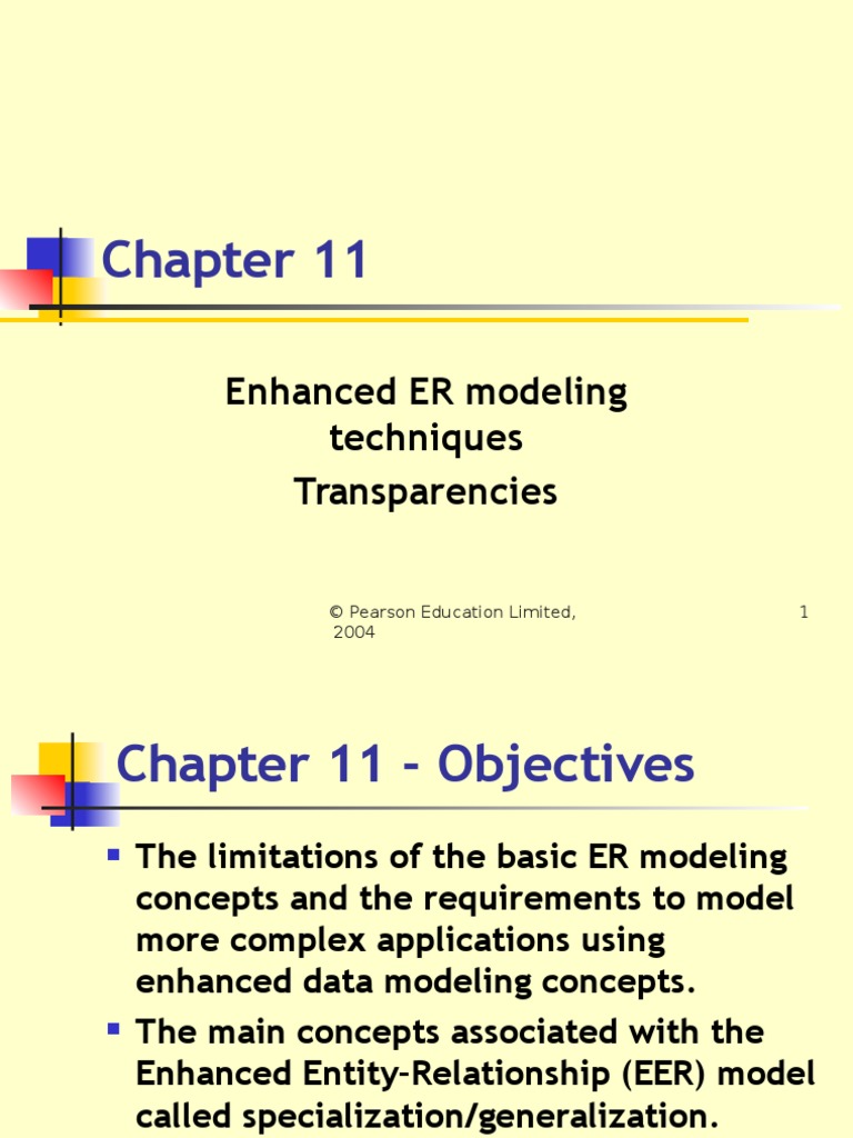 Enhanced ER Modeling Techniques Transparencies: © Pearson Education Limited, 2004 1 | PDF ...
