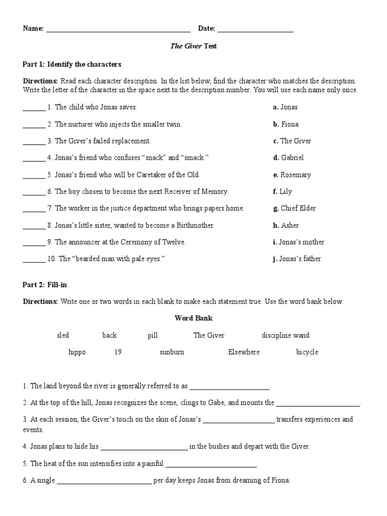 The Giver Test | PDF | The Giver