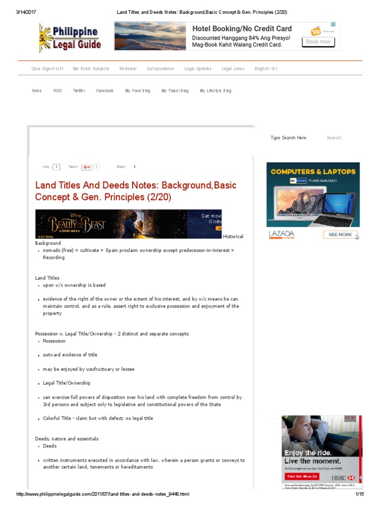 Land Titles and Deeds Notes - Background, Basic Concept & Gen ...