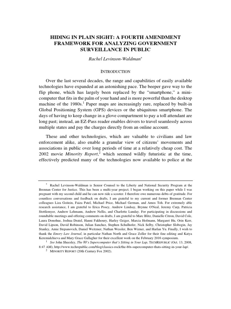 Hiding in Plain Sight: A Fourth Amendment Framework For Analyzing ...