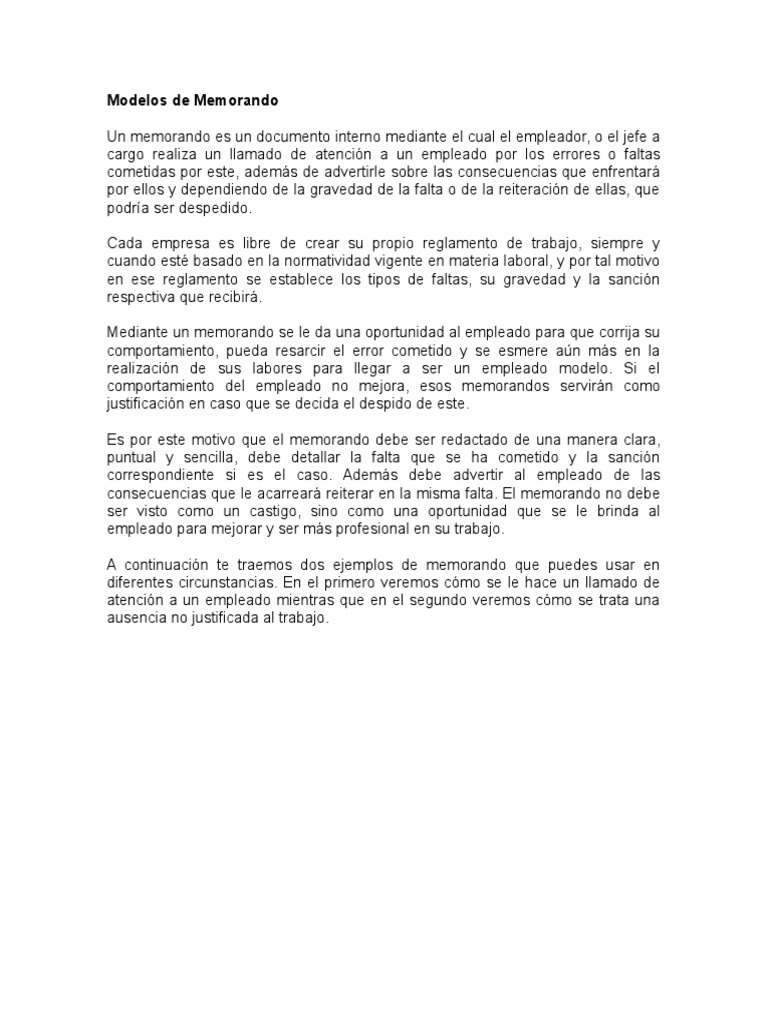 Modelos de Memorando | PDF | Derecho laboral | Recursos humanos