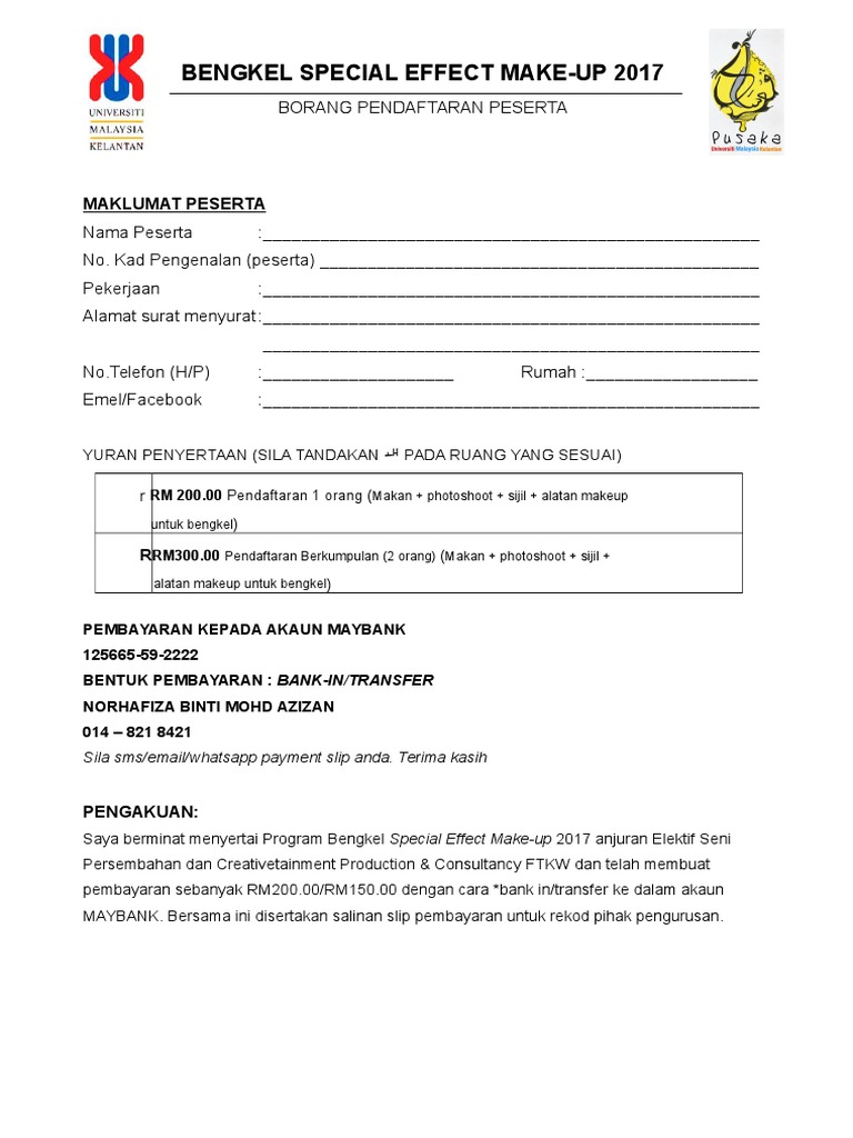 Borang Pendaftaran Bengkel Make Up | PDF