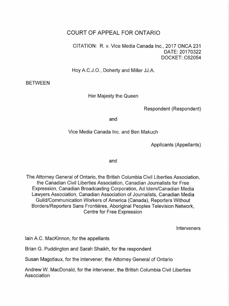 R. v. Vice Media and Ben Makuch | PDF