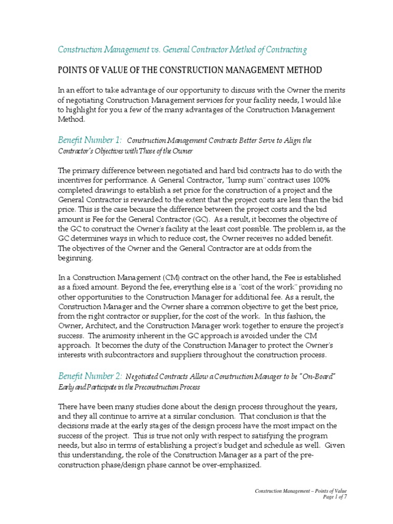 Points of Value of The Construction Management Method | PDF ...