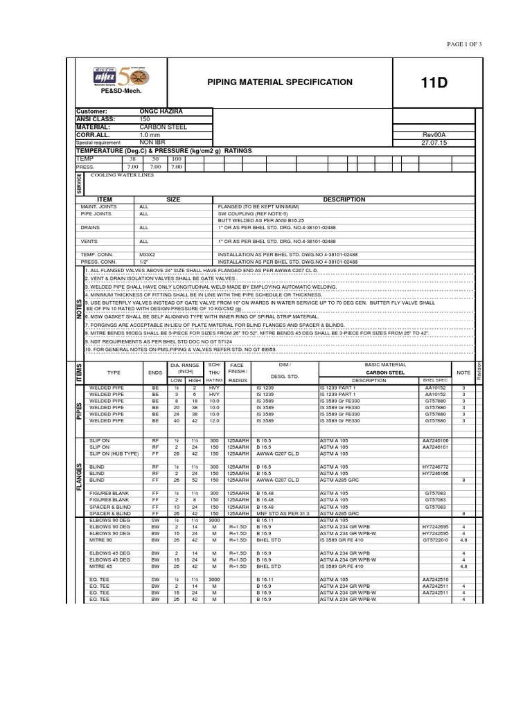 Piping Material Specs for ONGC | PDF | Pipe (Fluid Conveyance) | Plumbing