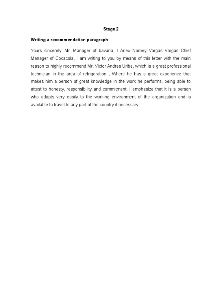 Stage 2 Writing A Recommendation Paragraph | PDF