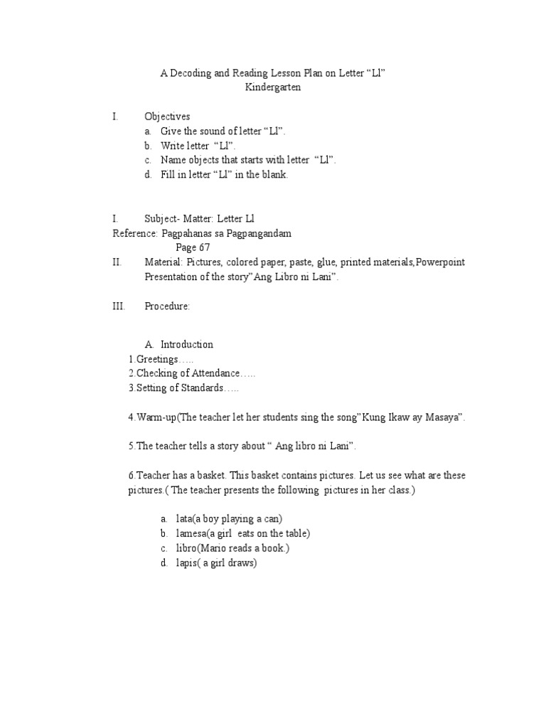A Decoding and Reading Lesson Plan On Letter | PDF | Lesson Plan