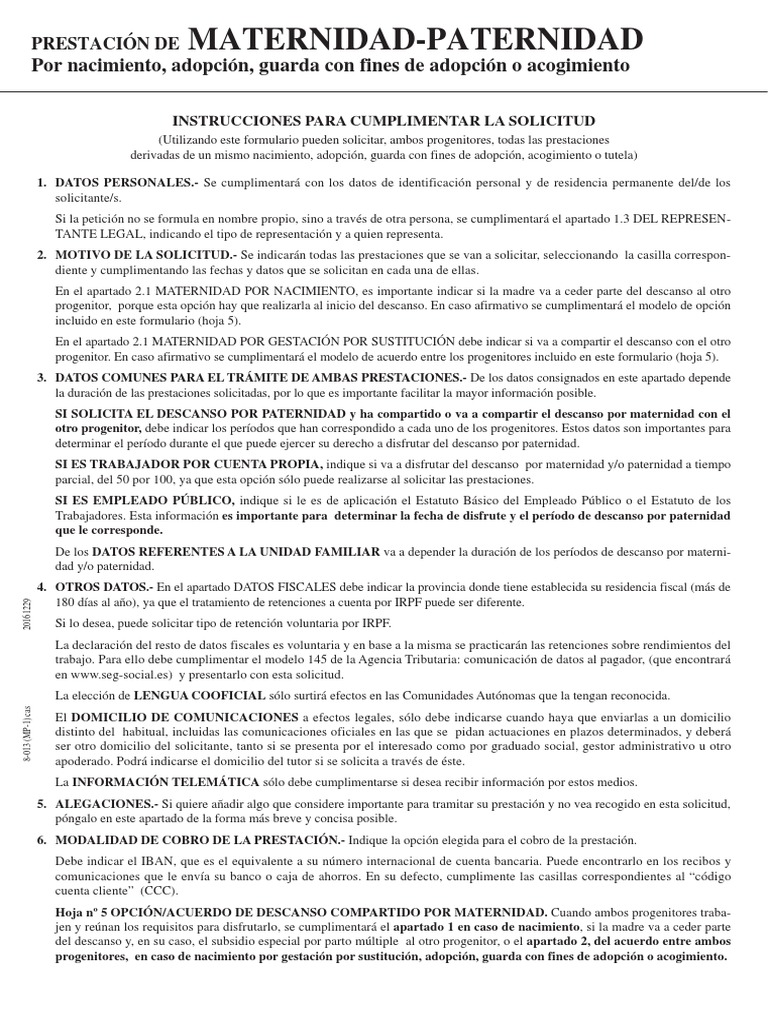 Solicitud Prestación de Maternidad-paternidad Seguridad Social España | Adopción | Instituciones ...